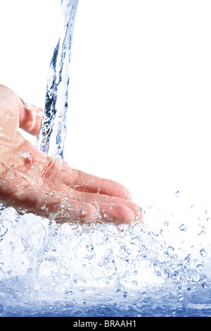 hand and pouring water splashing on black background Stock Photo - Alamy