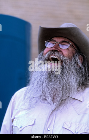 Abstract portrait of laughing cowboy with gray beard in Billings ...