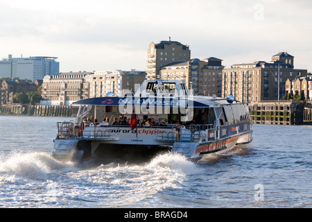 London River services - Thames Clipper - Embankment pier - London Stock ...
