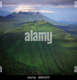 Aerial view of Mount Visoke (Mount Bisoke), an extinct volcano ...