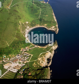 Aerial image of Lulworth Cove, a natural landform harbour, near West ...