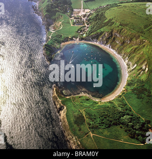 Aerial image of Lulworth Cove, a natural landform harbour, near West ...