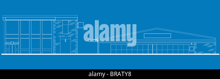 line drawing illustration of a strip mall or shopping center building ...
