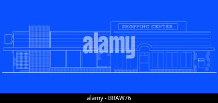 line drawing illustration of a strip mall or shopping center building ...