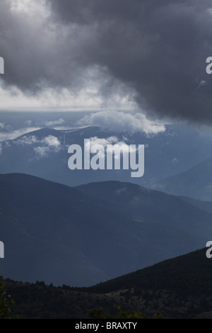 Mountain road East Pyrenees Range around Sort viewed from Coll de Cantó ...