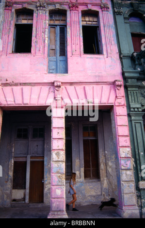 Pink building on the Malecon, Havana, Cuba, as the sun sets Stock Photo ...
