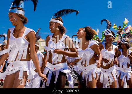 Costumed women dancing, Carnival, Mindelo, Sao Vicente, Cape Verde ...
