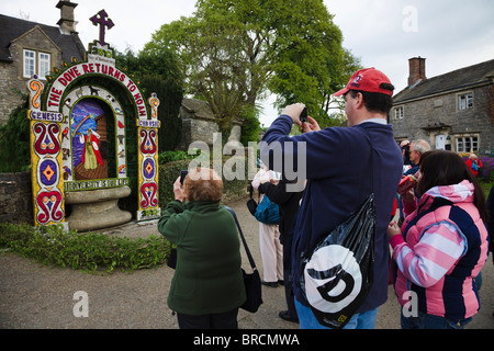 Peak District Cottage decorated for Well Dressing Week Stock Photo - Alamy
