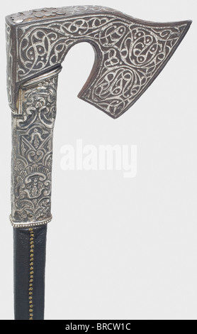 A Balkan-Turkish ceremonial axe, 18th century Iron axe head with a ...