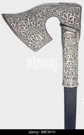 A Balkan-Turkish ceremonial axe, 18th century Iron axe head with a ...