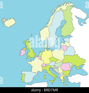 Stylized map of Europe showing the different countries. All on white ...