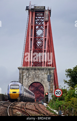 ScotRail train at North Queensferry Station, Fife, Scotland, with the ...