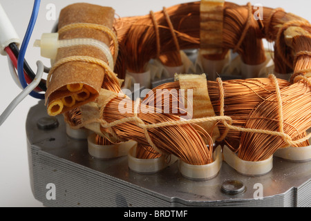 Copper electric motor winding. Electric mechanism rotor. Dark ...