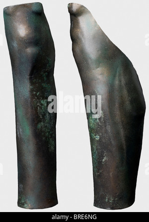 A pair of Greek bronze greaves, , 5th/4th century B.C. Greaves formed ...