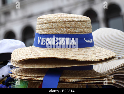 Venice Venezia souvenir straw hats for sale at stall in Piazza San ...