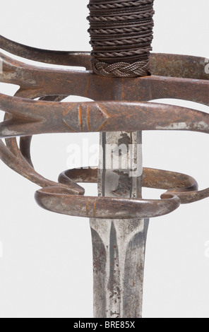 An Italian rapier, circa 1600 Double-edged thrusting blade of flattened ...