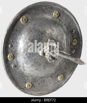 A German fist shield, circa 1600. Round, slightly convex iron shield ...