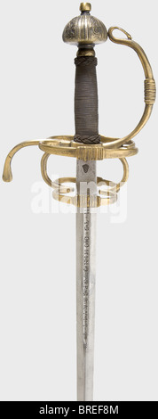 An Italian rapier, circa 1600 Double-edged thrusting blade of flattened ...