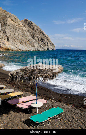 Perisa beach, Santorini, Greece. The black sand beach of Perissa on the ...