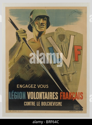 Affiches, Affiche en couleurs "LVF", taille 1,20 x 0,82, encadrée et ...