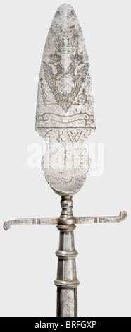 An officer's spontoon, mid 18th century. Iron blade, etched on both ...