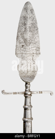 An officer's spontoon, mid 18th century. Iron blade, etched on both ...