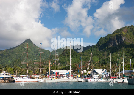 Rarotonga, Cook Islands. The port and town of Avarua, with mountains ...