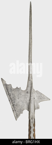 A Swiss halberd,middle of the 16th century Quadrangular spike with a ...