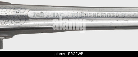 A flintlock pistol with the barrel displayed in a vintage-style ...