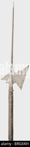 A German halberd, circa 1540 Long quadrangular thrusting spike. Heavy ...