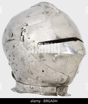 An Italian armet,15th century Hammered,one-piece iron skull with low ...