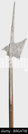 A Swiss halberd,middle of the 16th century Quadrangular spike with a ...