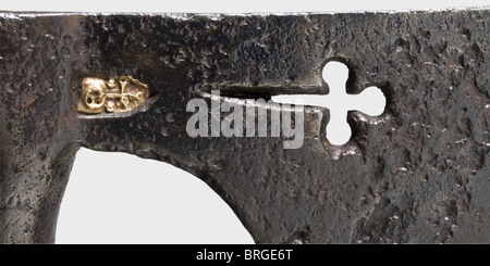 A German battle axe, 15th/16th century Heavy axe blade with curved edge ...