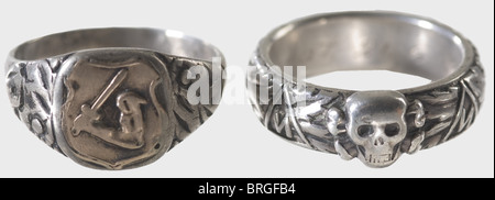 A SS death's-head ring,and a heraldic ring of the Estonian Legion ...