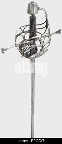 A German Pappenheim rapier,circa 1630 Double-edged blade of flattened ...