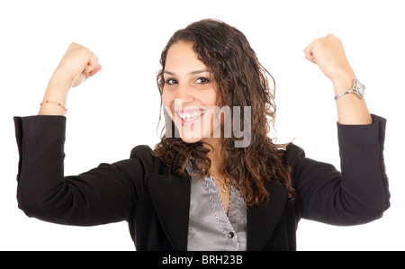 Young beautiful brunette business woman over isolated background ...