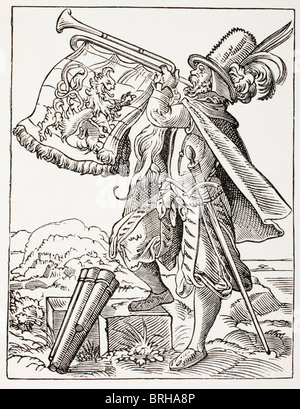 German playing a military trumpet by Jost Amman, reproduced from a ...