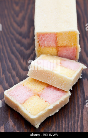 food pink and yellow battenberg sponge cake wit almond marzipan Stock ...