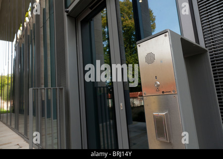 Door intercom system with swipe card reader below Stock Photo - Alamy