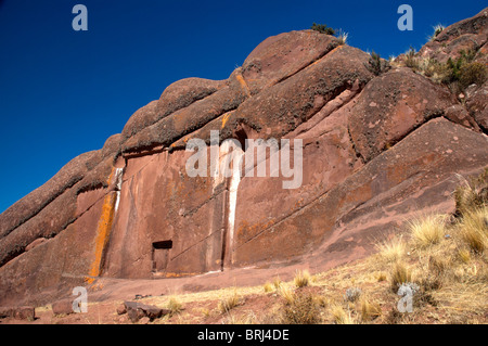 An huge ancient Incan carving in solid rock at Willka Uta, near Lake ...