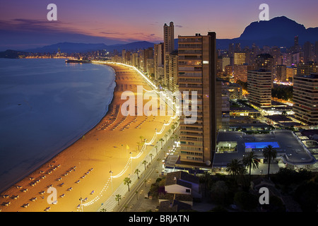 Attractive panoramic view of Benidorm at night. Illuminated beaches ...