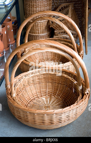 Madeira Portugal. Wicker basket souvenirs in a wicker factory shop in ...