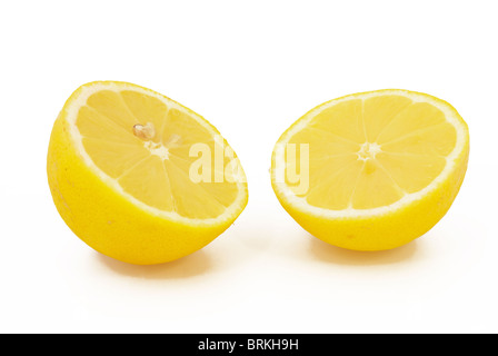 Two lemon halves on two-color background. Creative photo lemon. Top ...