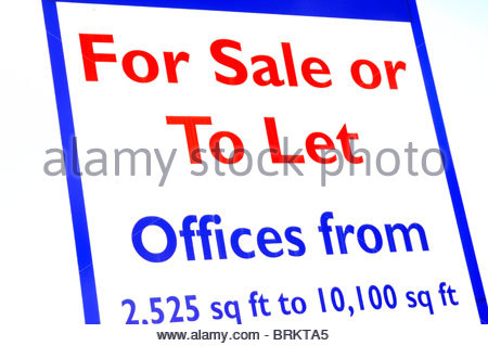 Signs, offices to let, offices for sale, financial district in Stock ...