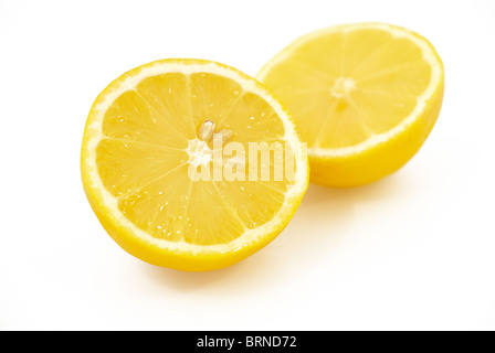 Two lemon halves on two-color background. Creative photo lemon. Top ...