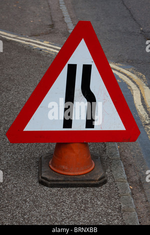 Traffic sign ROAD NARROWS ON RIGHT on white background, illustration ...