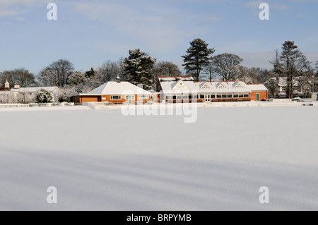 Landscape view of Wolverhampton Cricket Club in winter with the pitch ...