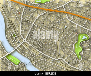 Illustrated map of a generic city with no names Stock Photo - Alamy
