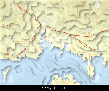 Generic map of a coastline with no names Stock Photo - Alamy
