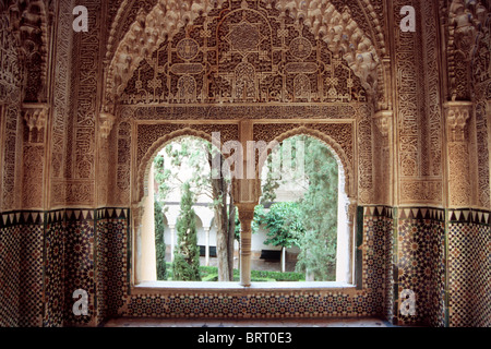 Decorative Moorish windows at the Alhambra Granada, Spain Stock Photo ...